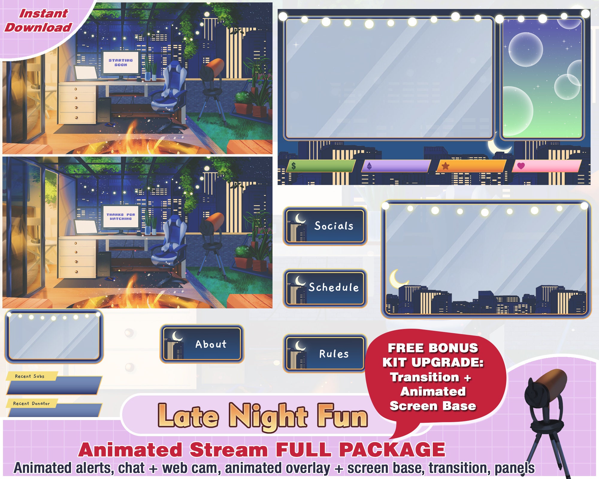 Animated Late Night Fun Twitch Package for Streamer: Twitch - Etsy
