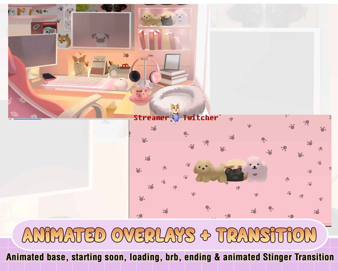 Animated Dog Puppy Pc Room Twitch Stream Overlay, Brb, Ending, Starting ...