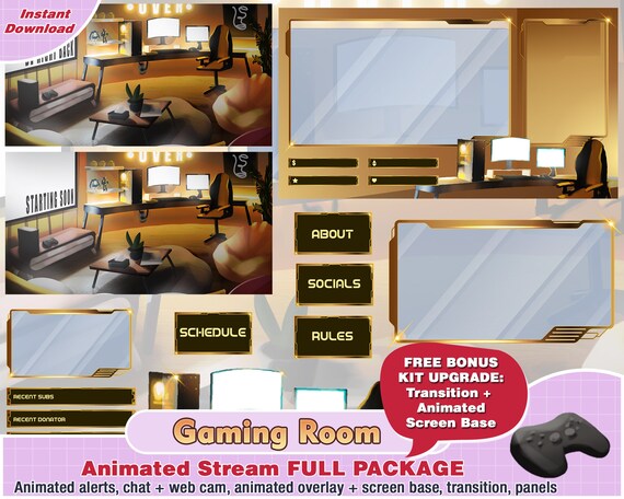 Animated Gold Gaming Room Setup Twitch Package Cam Twitch - Etsy