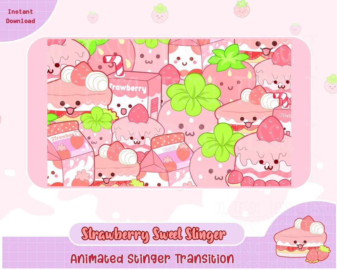 Animated Cute Strawberry Twitch Transition Scene, Animate Stinger ...