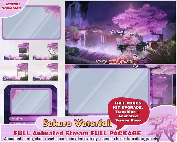 Animated Sakura Waterfall Night Twitch Package to Stream on - Etsy