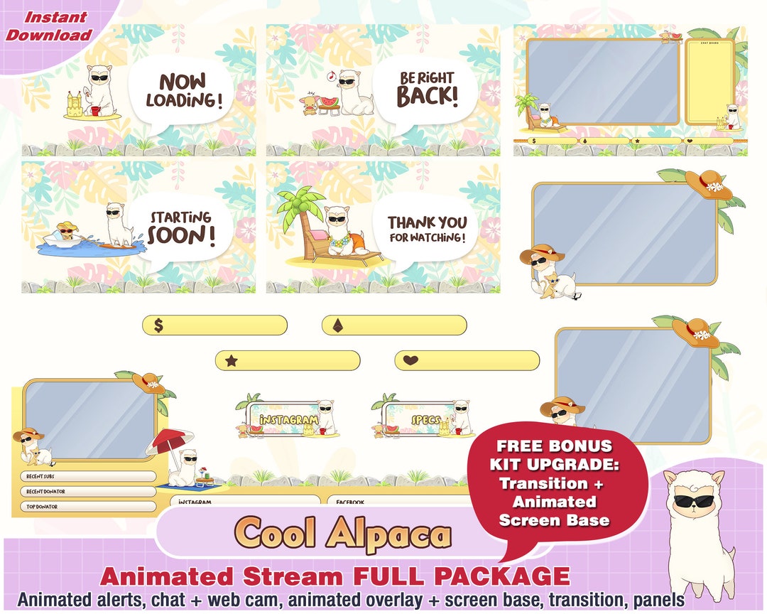 Animated Alpaca or Llama Twitch Package, Cool Twitch Overlay, Twitch ...