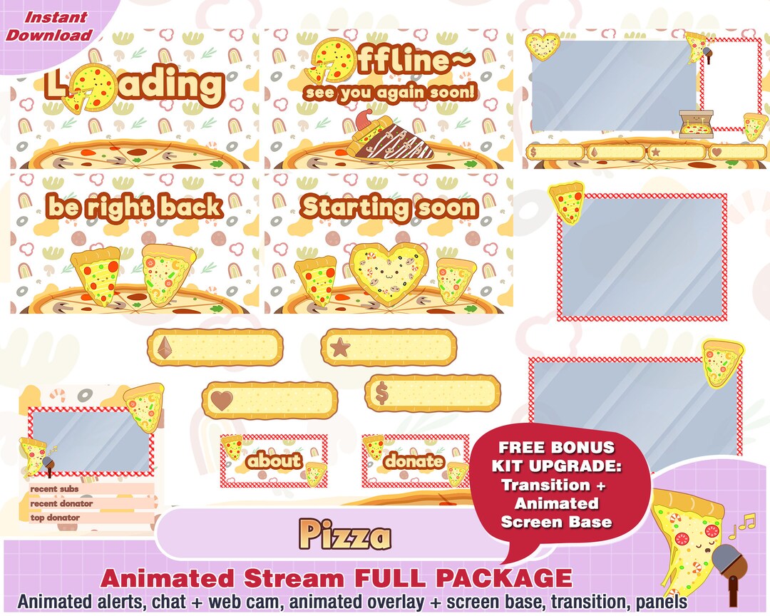 Animated Pizza Twitch Package, Cute Twitch Overlay, Pizza Twitch Panels ...