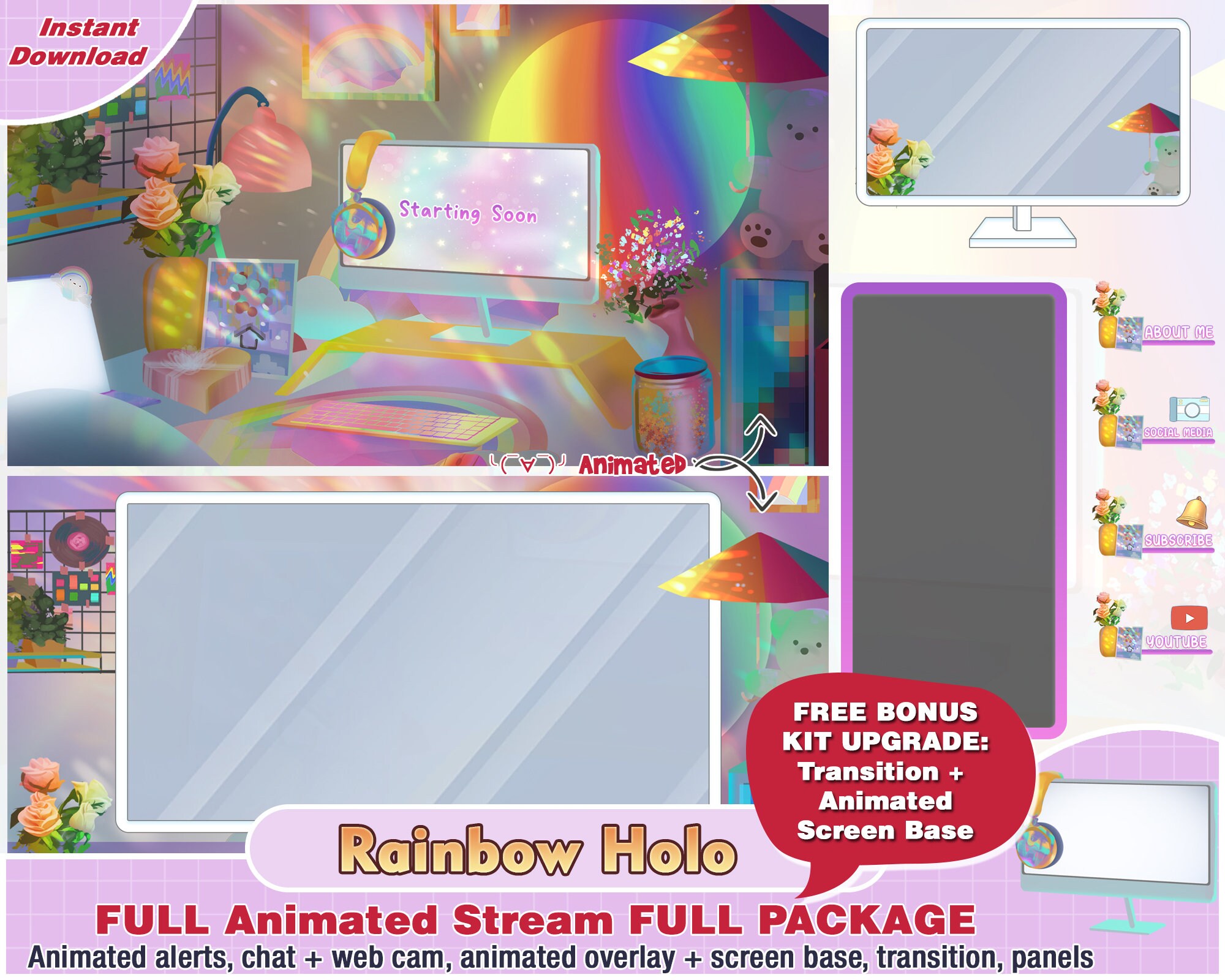 Animated Rainbow Holographic Twitch Stream Package Kit Twitch - Etsy