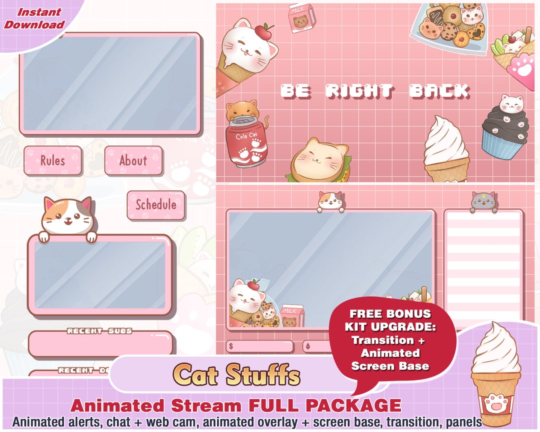 Animated Kitty Cat Twitch Package, Twitch Overlay, Twitch Panels, Cat ...