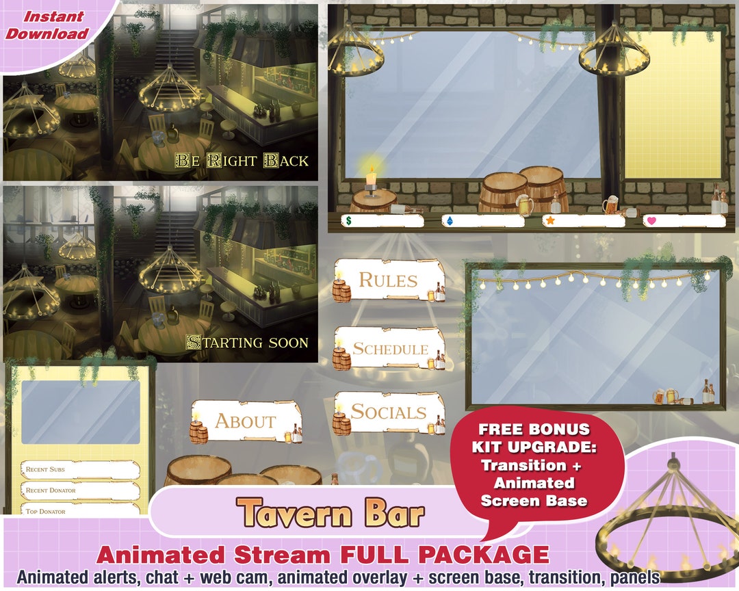 Animated Tavern Bar Twitch Package, Cam Twitch Overlay, Twitch Panel ...