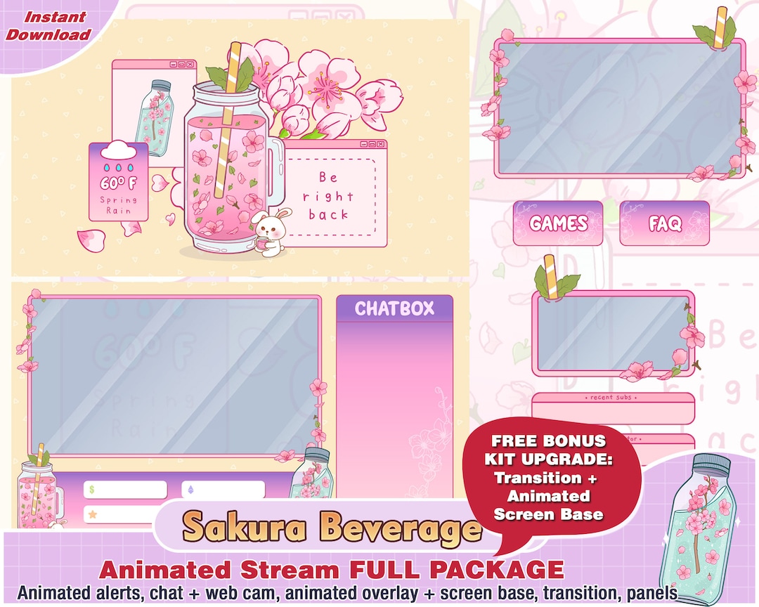 Animated Sakura Drink Twitch Package, Sakura Twitch Stream Overlays ...