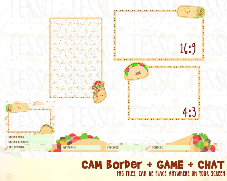 Taco Burrito Twitch Package Cute Twitch Overlay Animate | Etsy