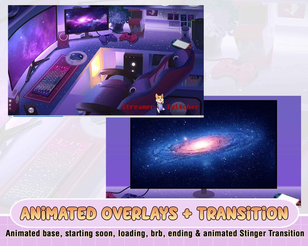 Animated Galaxy Setup Purple Twitch Overlay, Brb, Ending, Starting Soon ...
