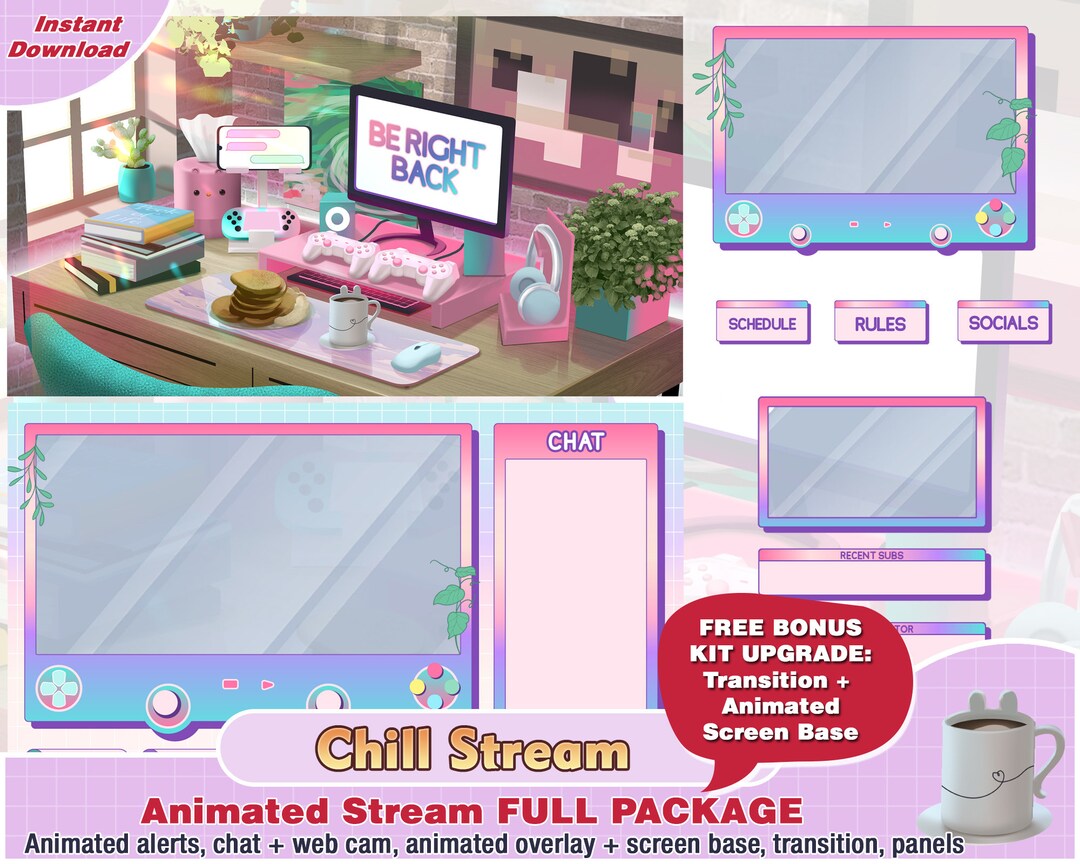 Animated Chill Pastel Stream PC Package | Twitch Overlay, Panels ...