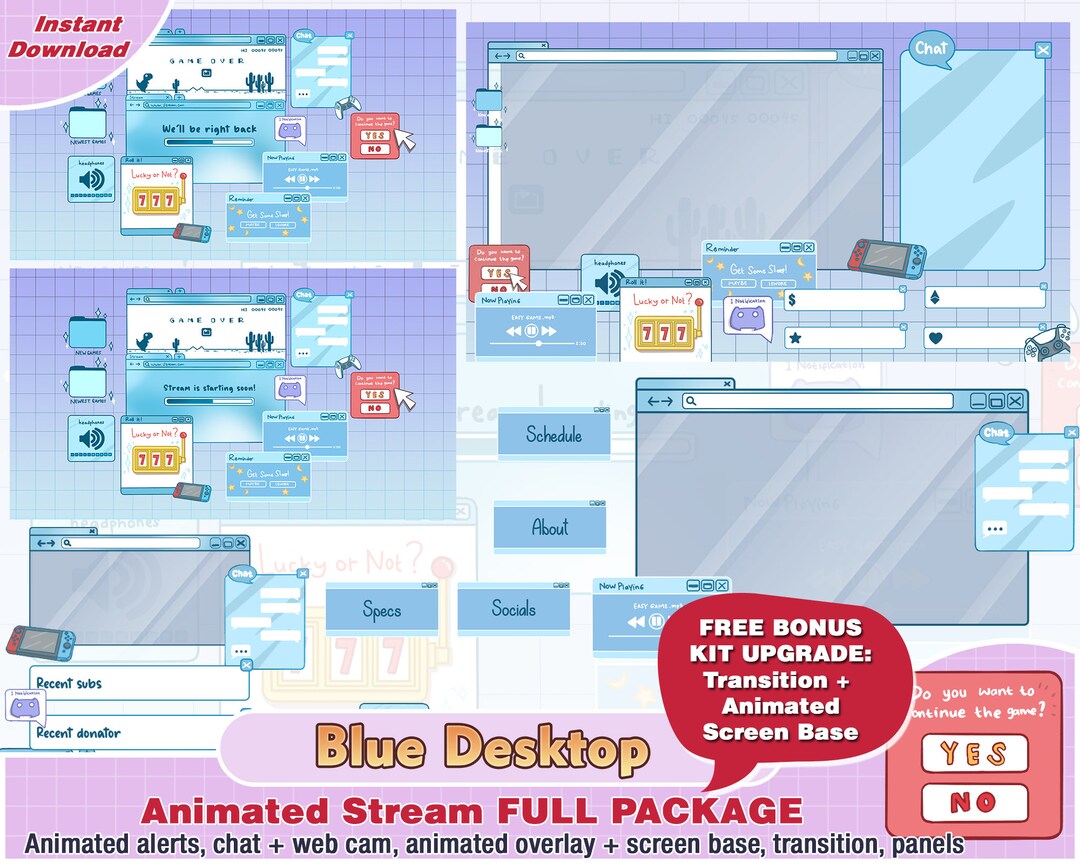 Animated Blue Gamer Twitch Package: Kawaii Twitch Overlays, Panel ...