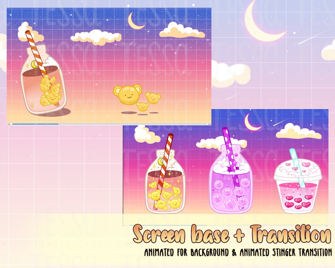 Animated Boba Bubble Drink Twitch Package Kawaii Twitch - Etsy