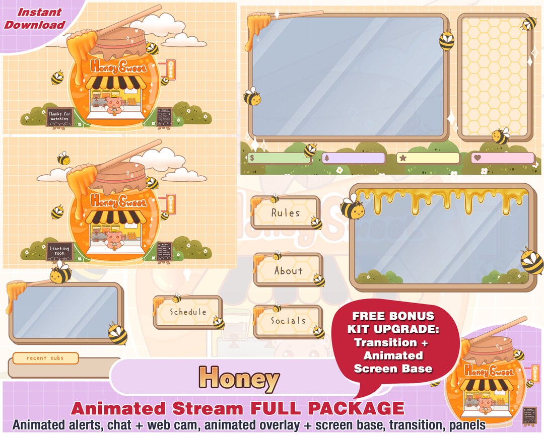 Animated Honey Bee Twitch Package for Streamer to Stream Pack: Cam ...