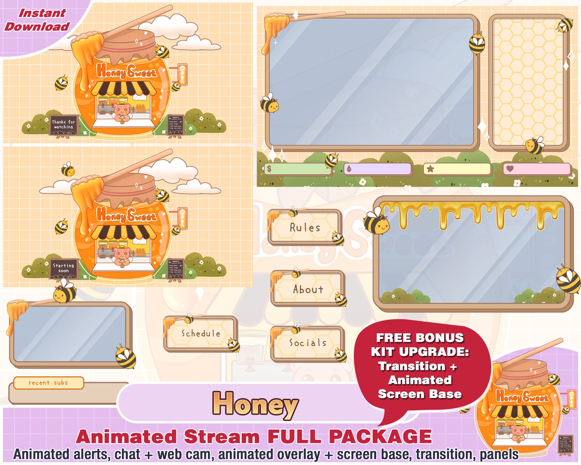 Animated Honey Bee Twitch Package for Streamer to Stream Pack: - Etsy