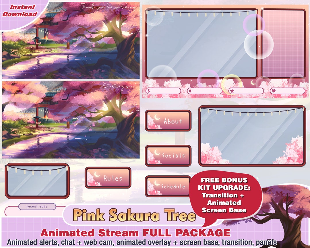 Animated Pink Sakura Japanese Temple Twitch Package: Twitch Cam ...