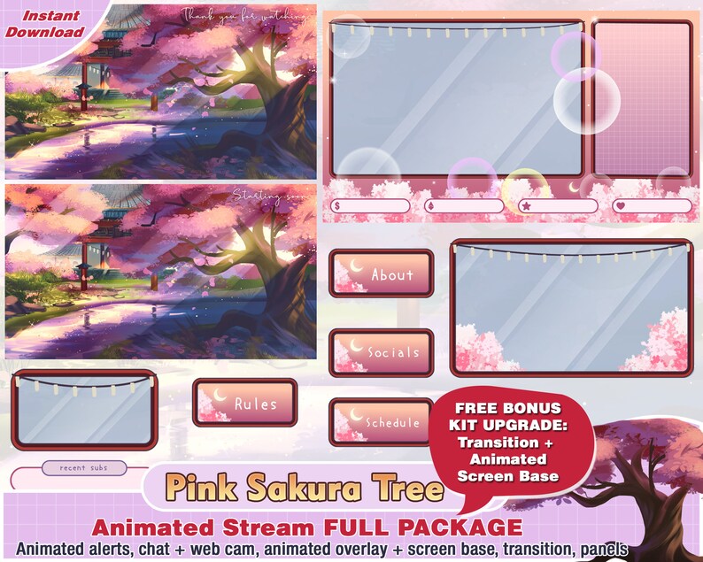 Animated Pink Sakura Japanese Temple Twitch Package: Twitch - Etsy