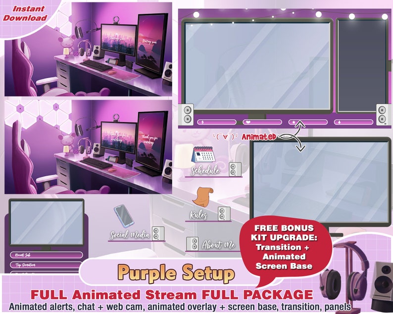 Animated Purple Stream Twitch Package Cute Twitch Overlay - Etsy