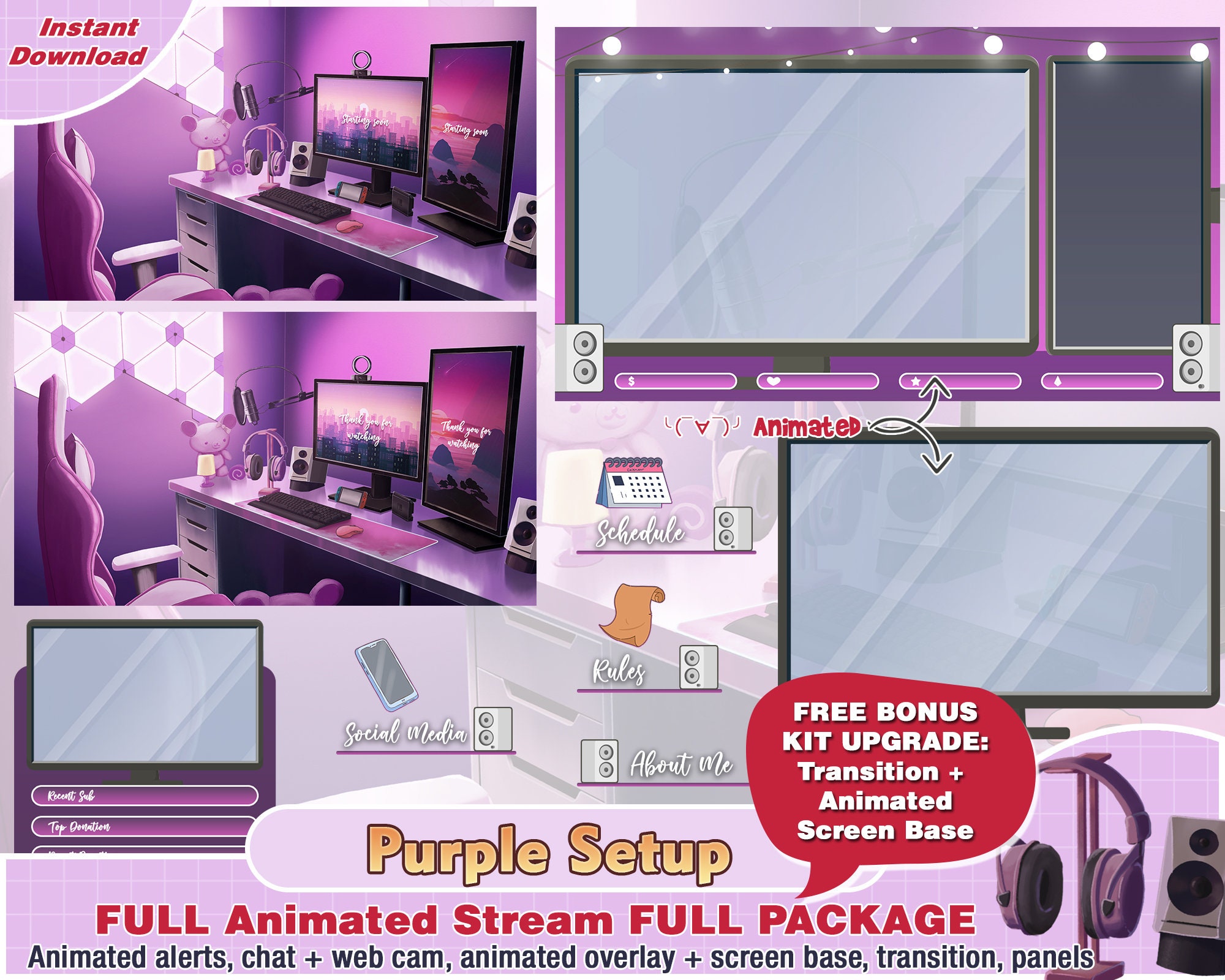 Cute Crystal Theme Overlay Aesthetic Purple Color Kawaii Crystal Twitch ...