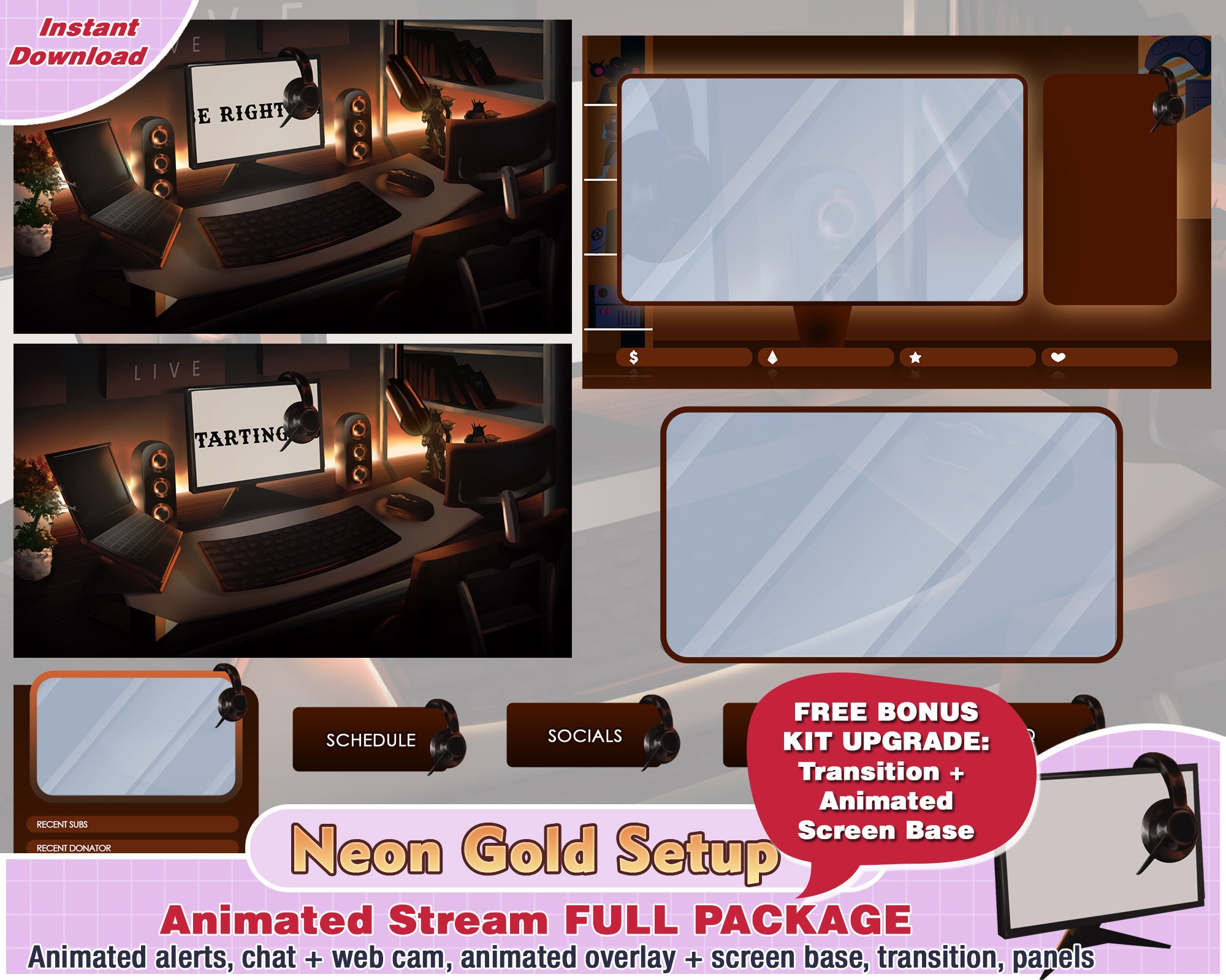 Animated Neon Gold Pc Setup Room Twitch Package Camera Twitch - Etsy