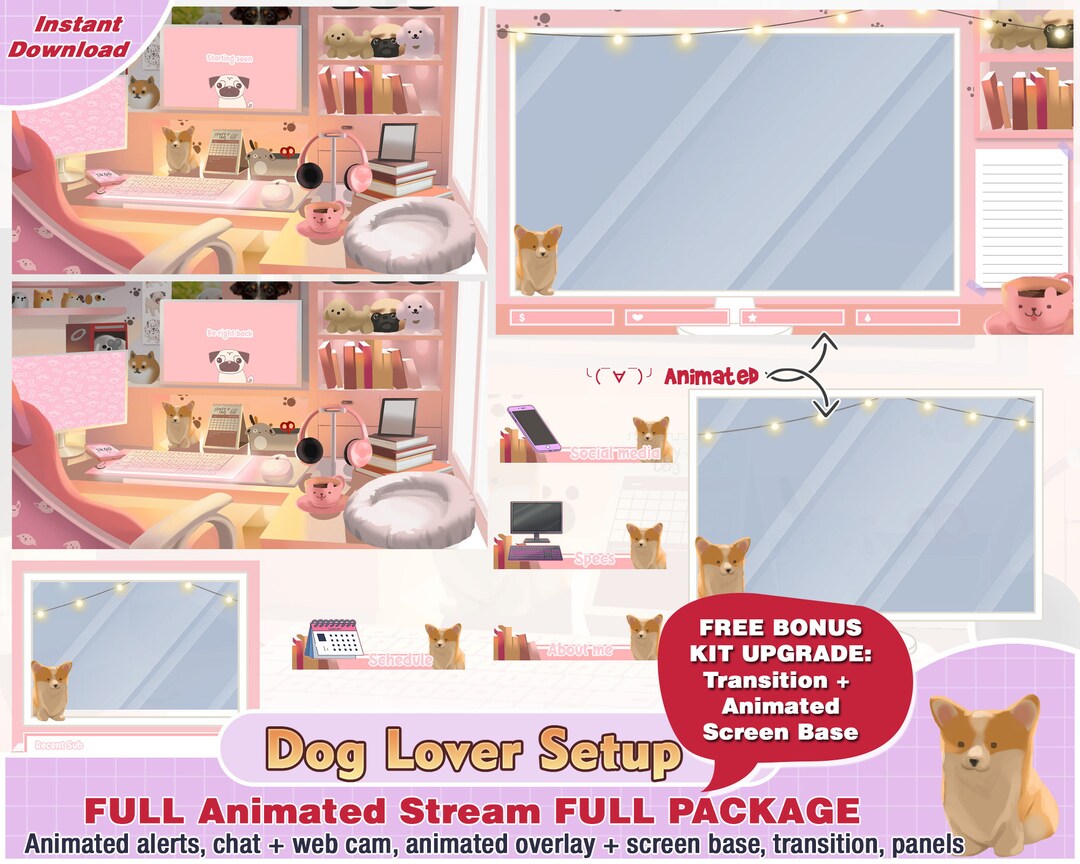 Animated Dog Lovers Puppy Setup Twitch Package, Cute Twitch Overlay ...