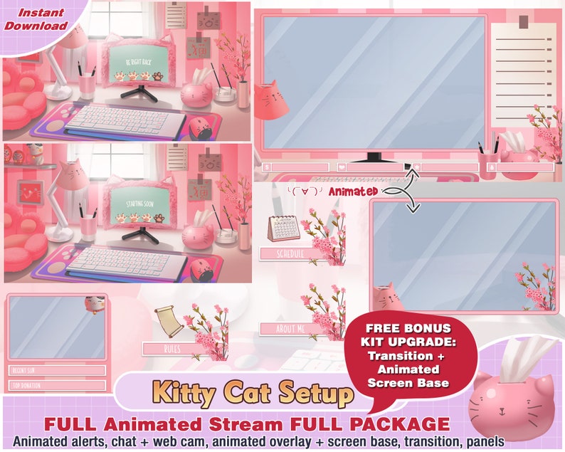 Animated Pink Kitty Cat Setup Twitch Package Cute Twitch - Etsy