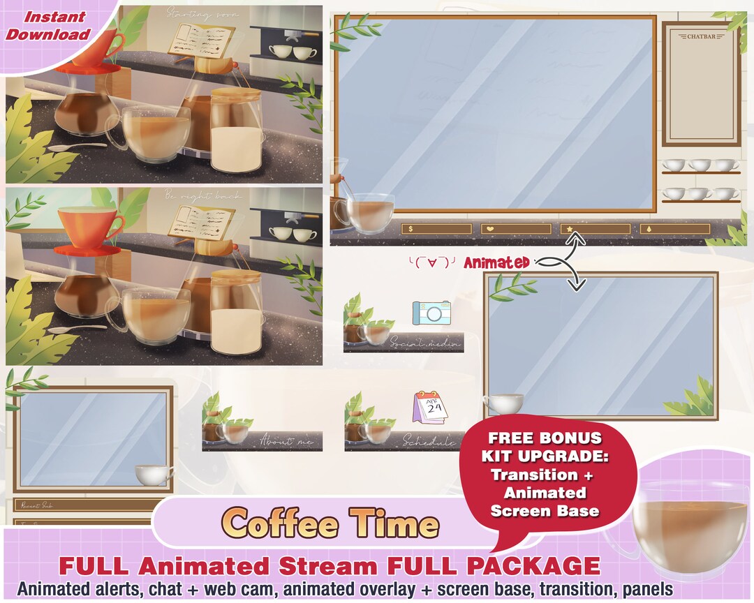 Animated Coffee Time Twitch Package for Streamer to Stream: Cute Twitch ...