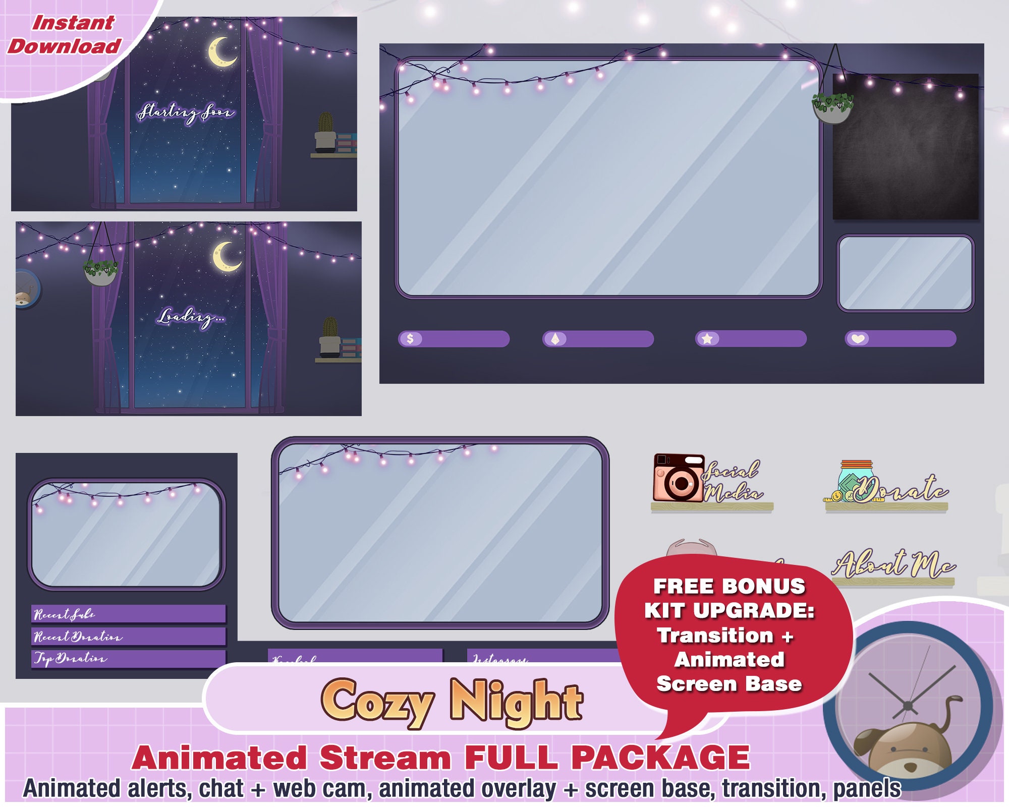 Drawing & Illustration Digital aesthetic streamer pack animated purple ...
