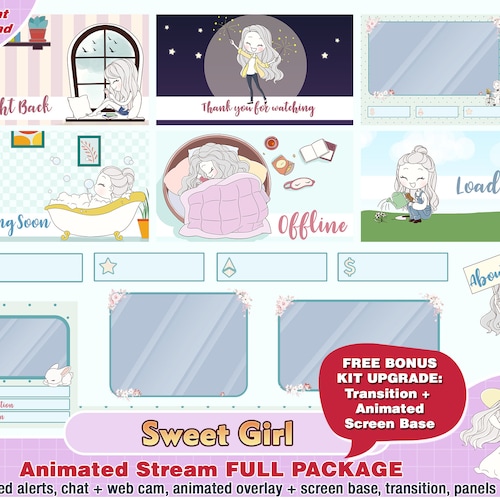 Sweet Chibi Girl Twitch Package Cute Twitch Overlay Chibi - Etsy