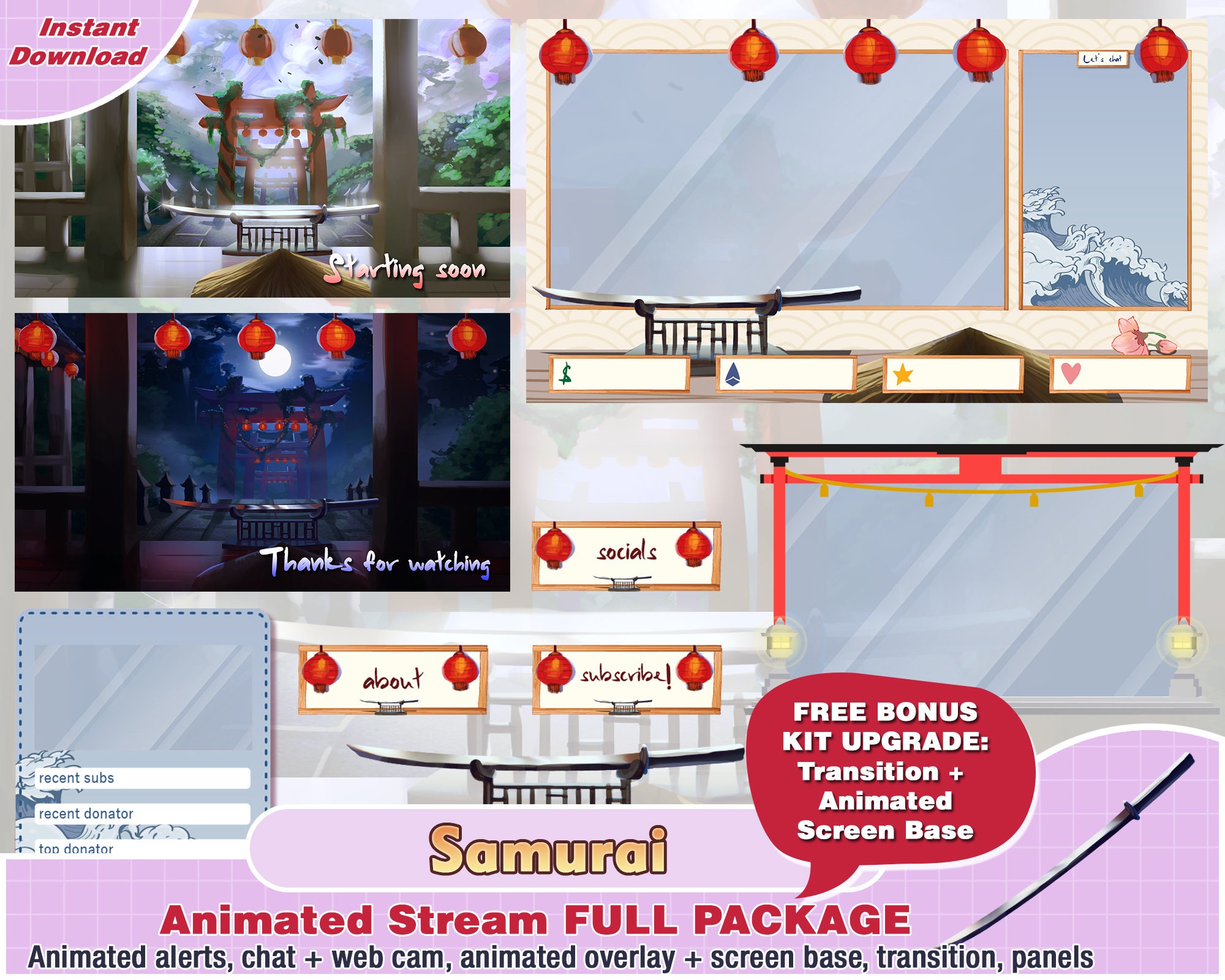 Animated Samurai Twitch Package Cam Twitch Overlay Twitch - Etsy Canada