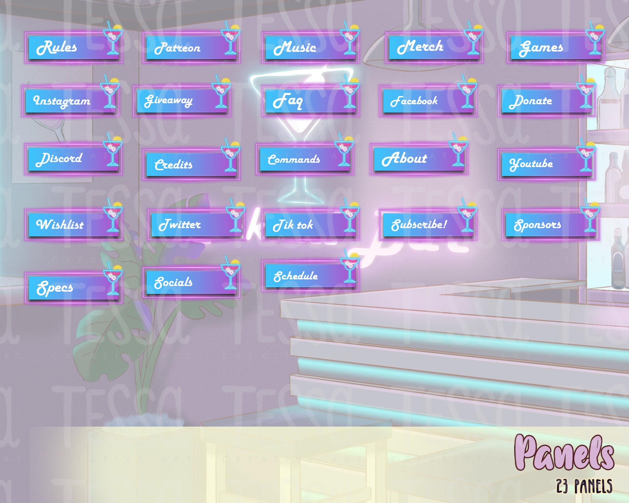 Animated Cocktail Bar Twitch Package Face Cam Twitch Overlay - Etsy