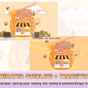 Animated Honey Bee Bear Yellow Twitch Overlays Banner Base, Starting Soon, Brb, Thank You ...
