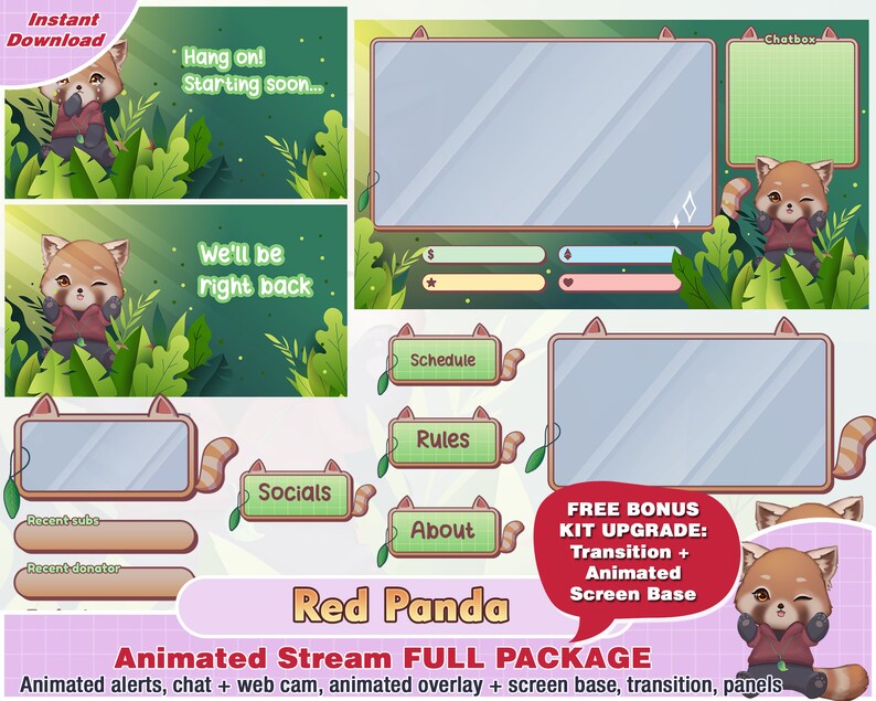 Red Panda Twitch Package Cute Twitch Overlay Twitch Panels | Etsy