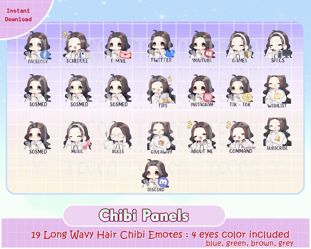 Long Wavy Fair Skin Hair Cute Chibi Twitch Panel, Custom Panel, Kawaii ...