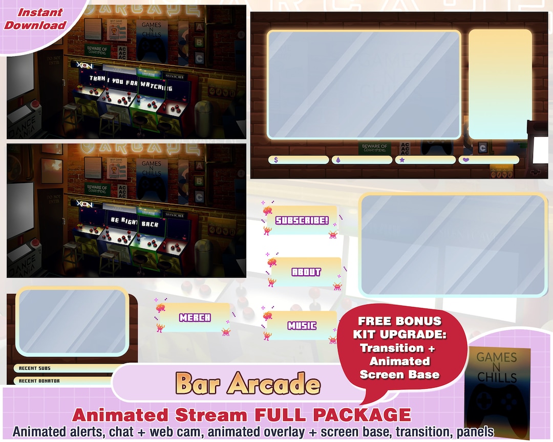 Animated Bar Arcade Twitch Package, Camera Twitch Overlay, Twitch ...