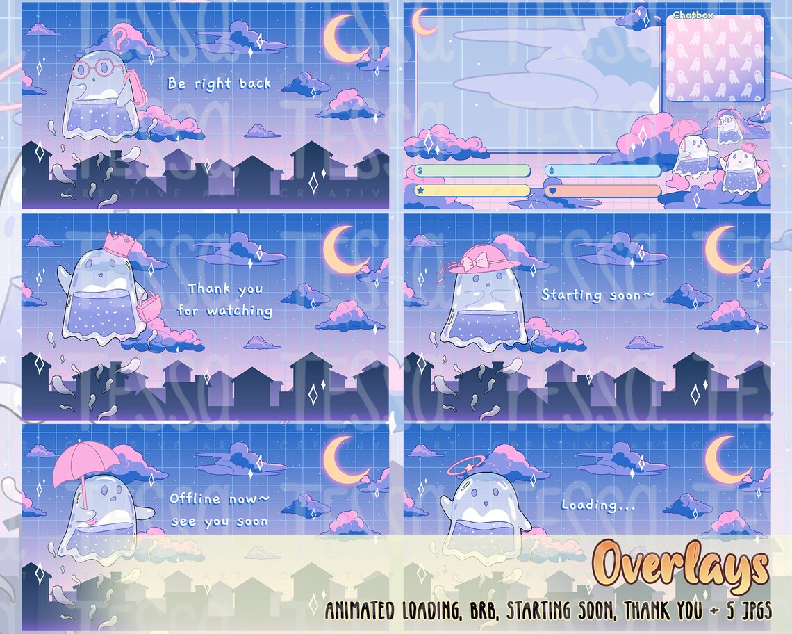 Animated Little Boo Night Twitch Package Twitch Cam Overlay | Etsy