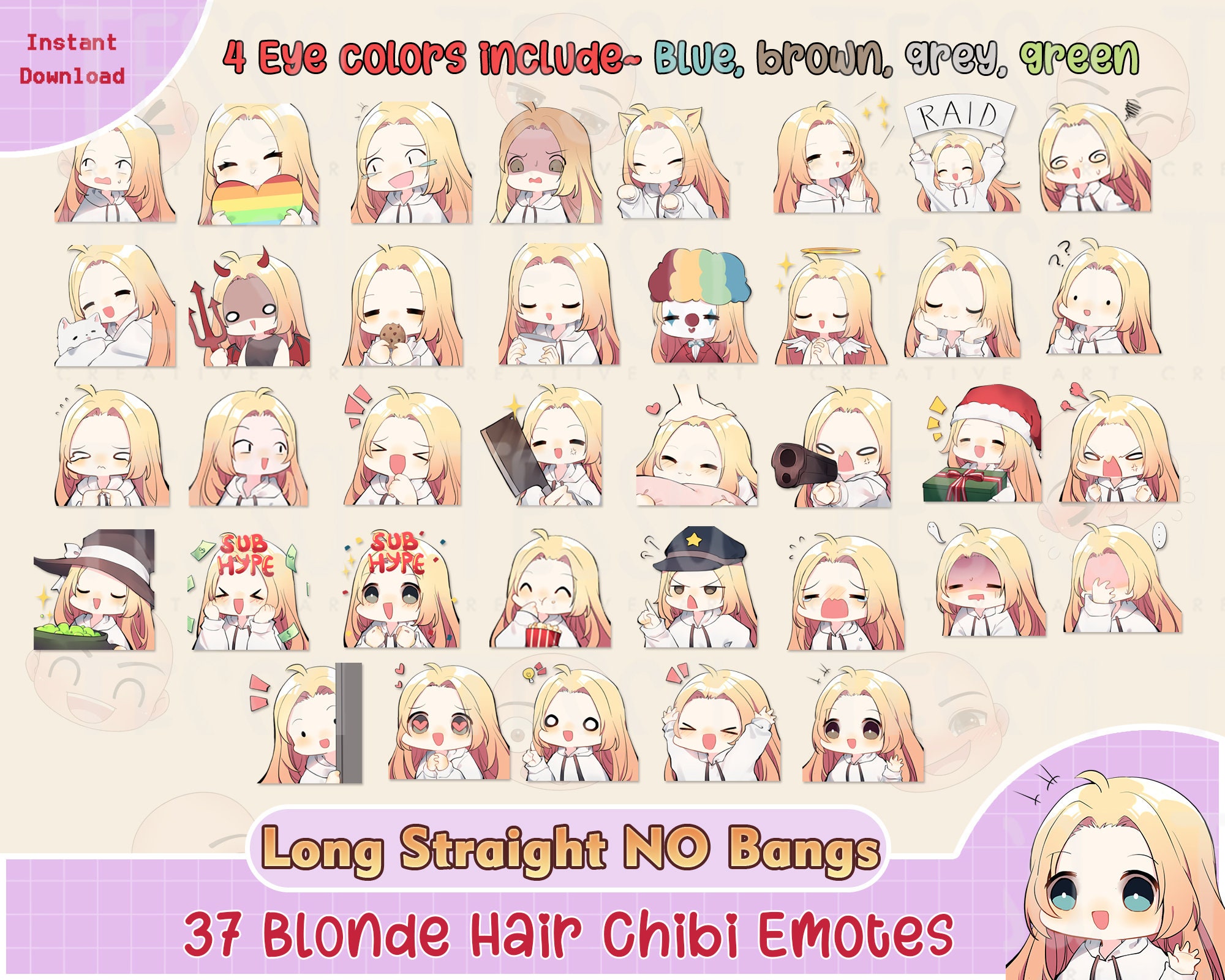 37 Long Straight Blonde Hair Chibi Emote Ready for Twitch - Etsy Australia