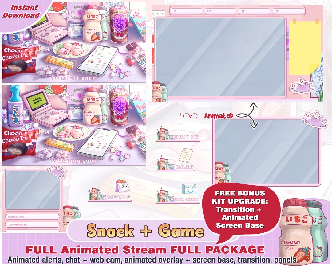 Animated Snack Game Chocolate Milk Twitch Package, Cute Twitch Overlay ...