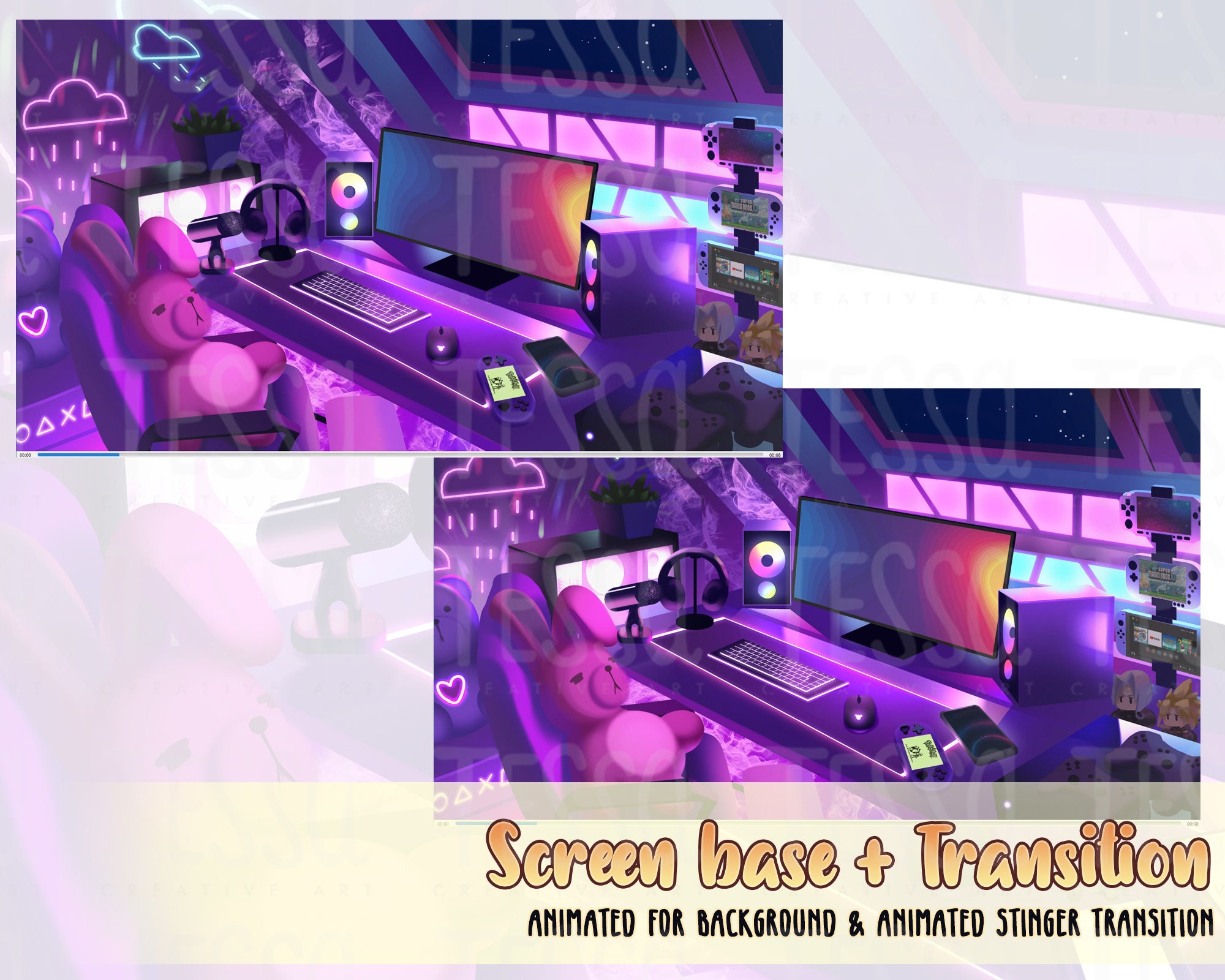 Animated Neon Bunny PC Setup Twitch Package Twitch Stream - Etsy