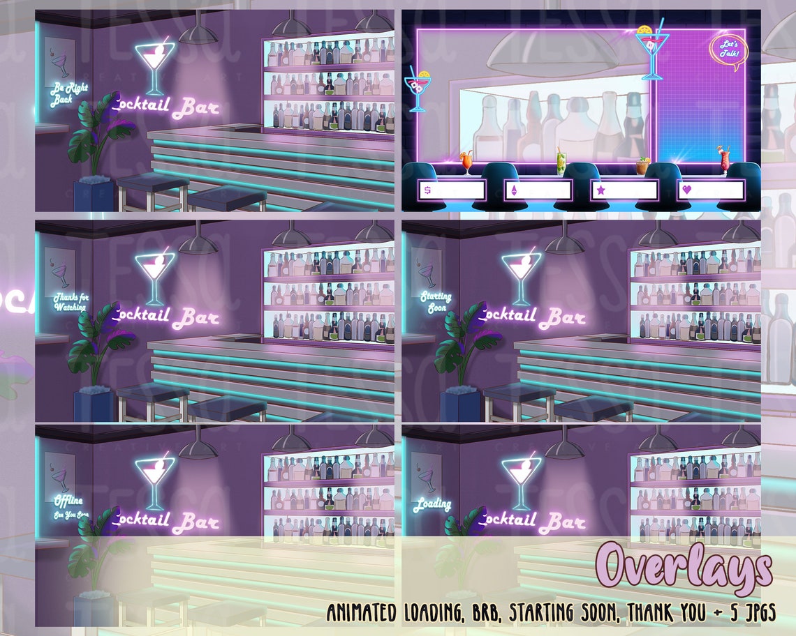 Animated Cocktail Bar Twitch Package Face Cam Twitch Overlay - Etsy
