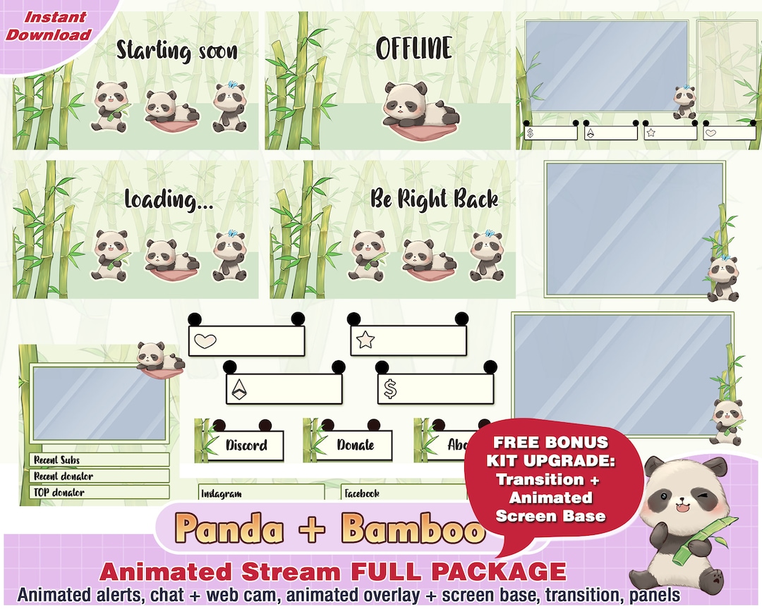 Panda Twitch Package, Cute Twitch Overlay, Panda Twitch Panels, Twitch ...