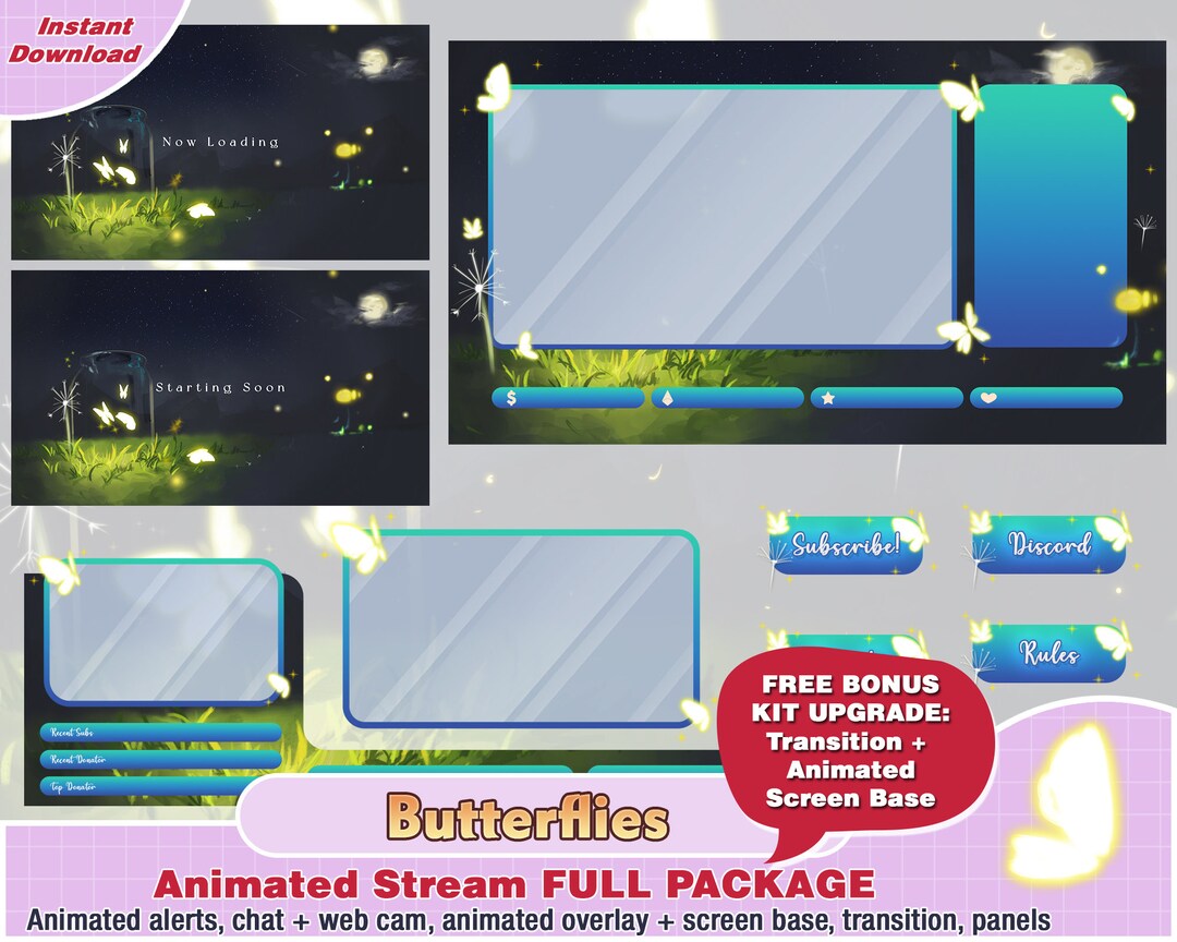 Animated Butterfly Twitch Package, Camera Twitch Overlay, Twitch Panels ...