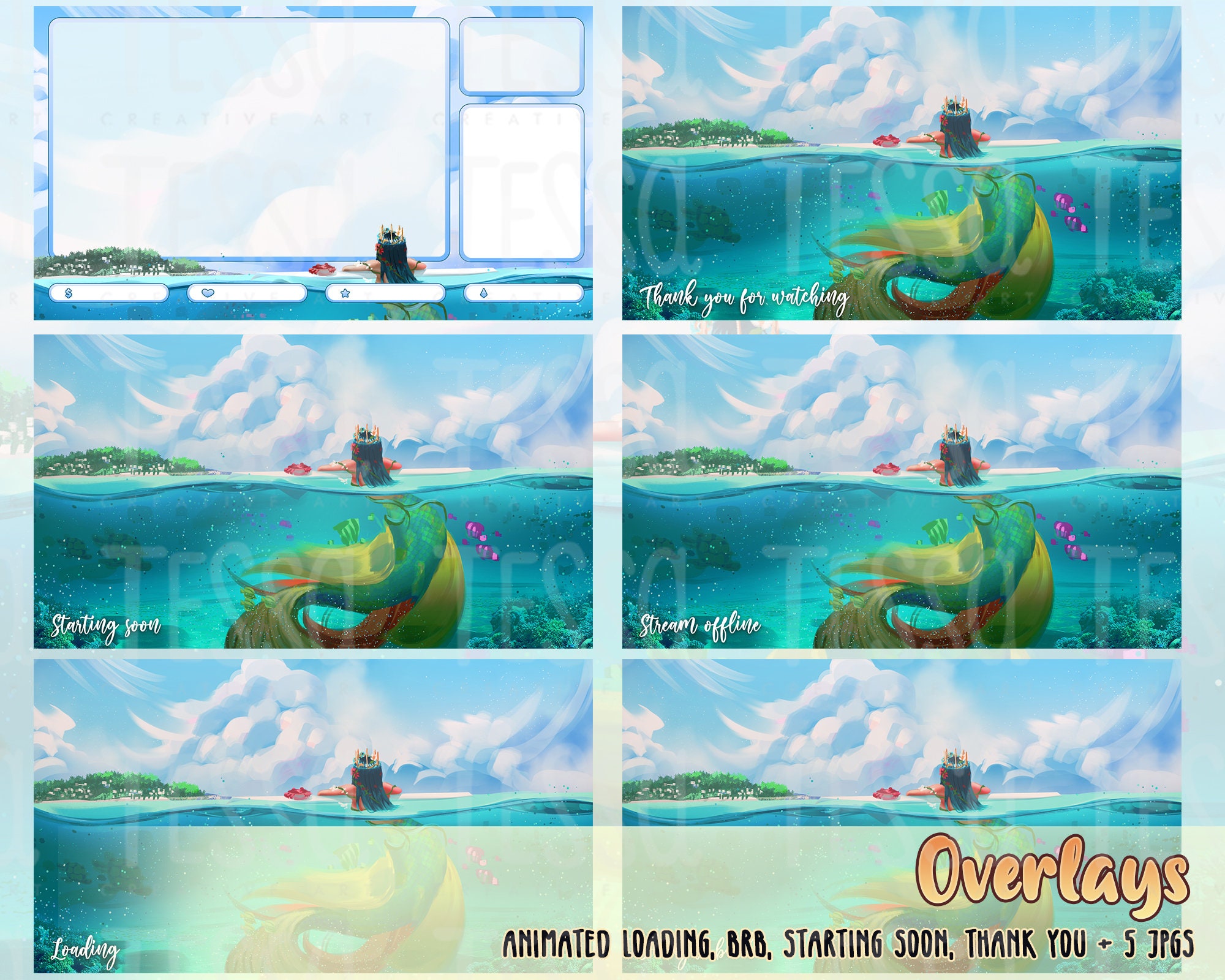 Animated Mermaid Princess Twitch Package: Kawaii Twitch - Etsy