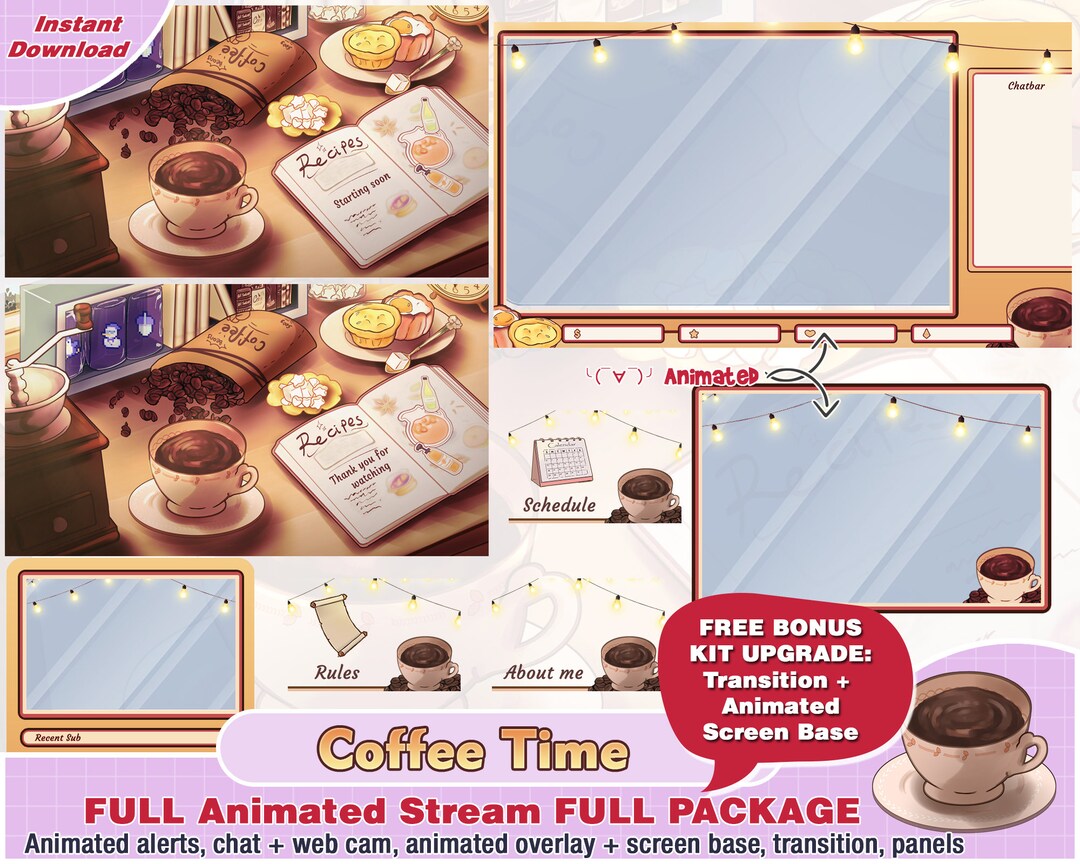 Animated Coffee Break Twitch Package for Streamer to Stream: Cute ...