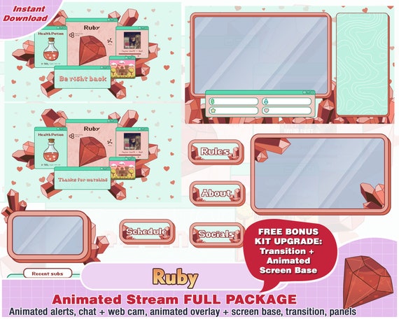 Animated Ruby Crystal Red Twitch Package: Twitch Cute Cam | Etsy