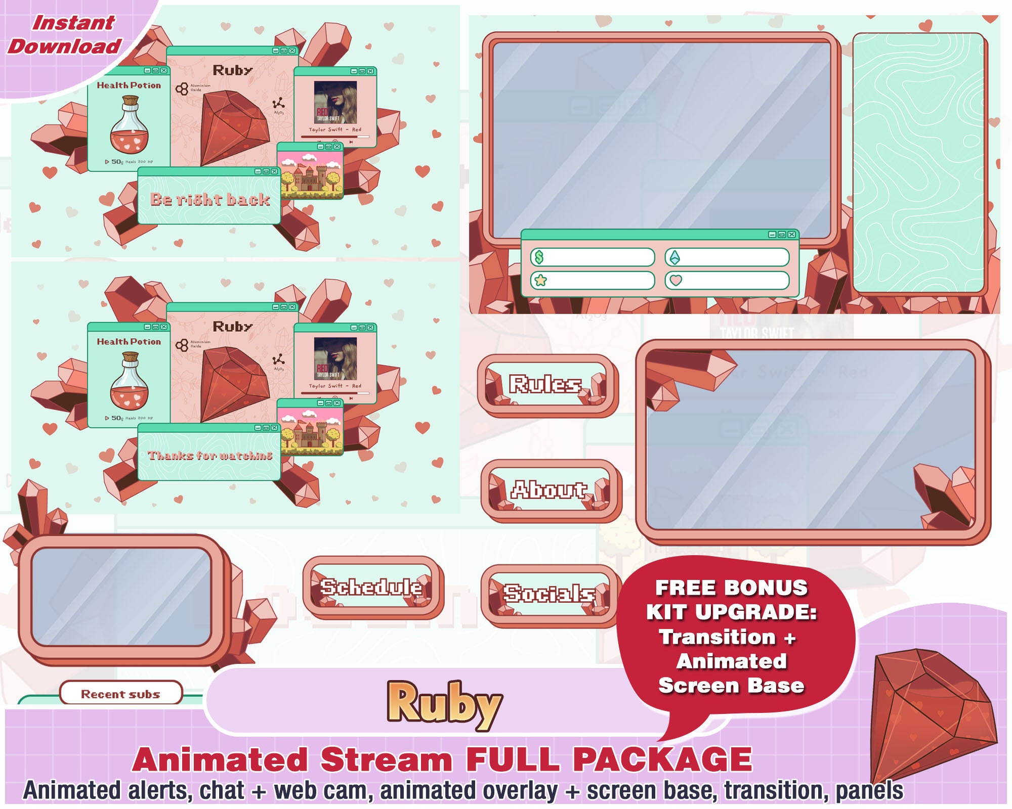 Animated Ruby Crystal Red Twitch Package: Twitch Cute Cam - Etsy