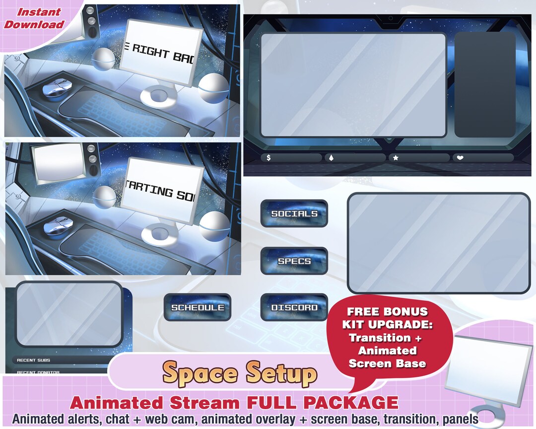 Animated Space Pc Setup Room Twitch Package, Camera Twitch Overlay ...