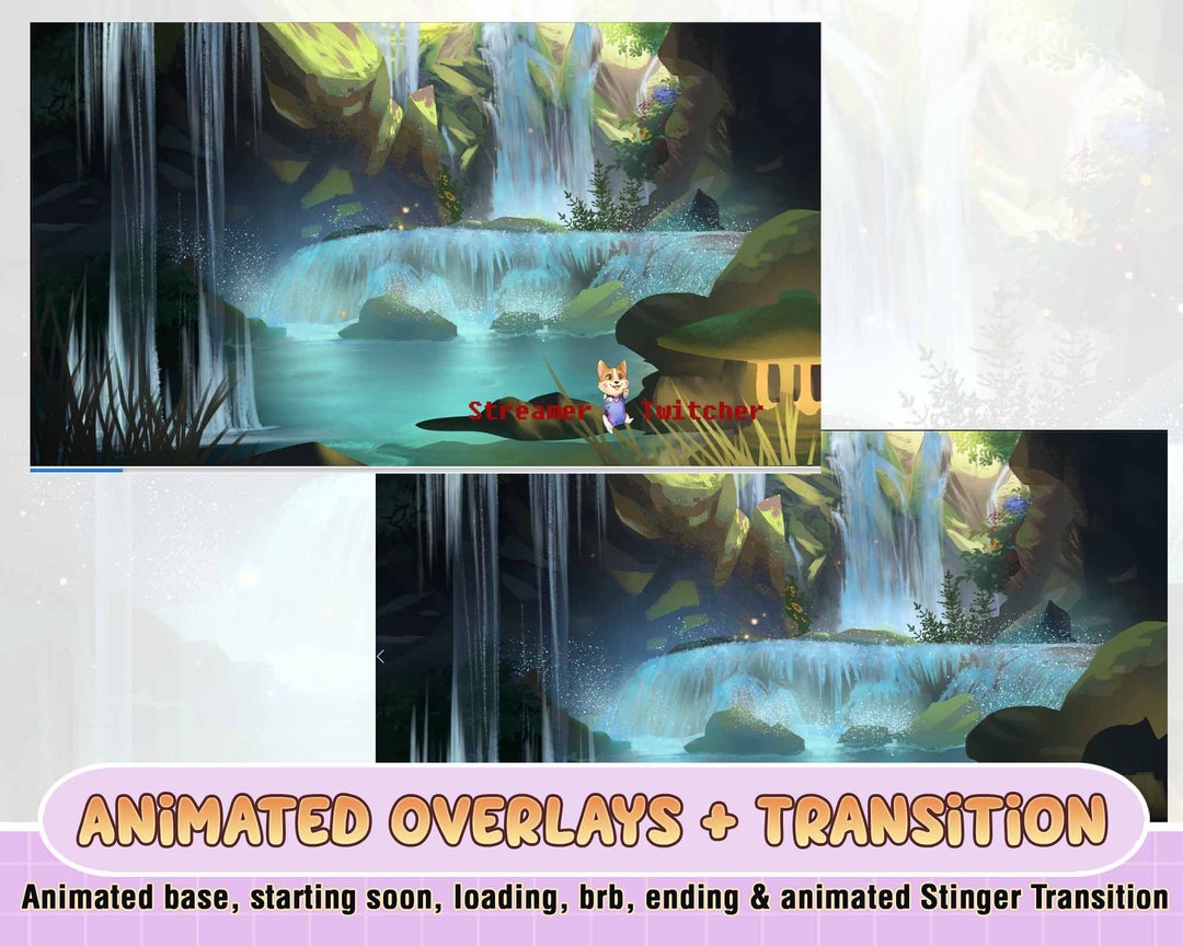Animated Cozy Beautiful Waterfall Twitch Stream Overlays, Starting Soon ...