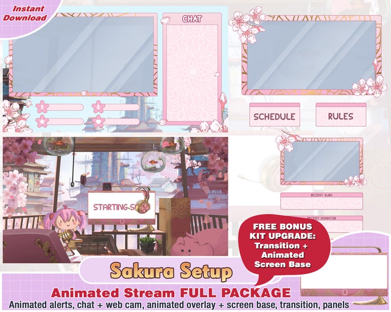 Animated Sakura Setup Stream PC Package Twitch Overlay - Etsy