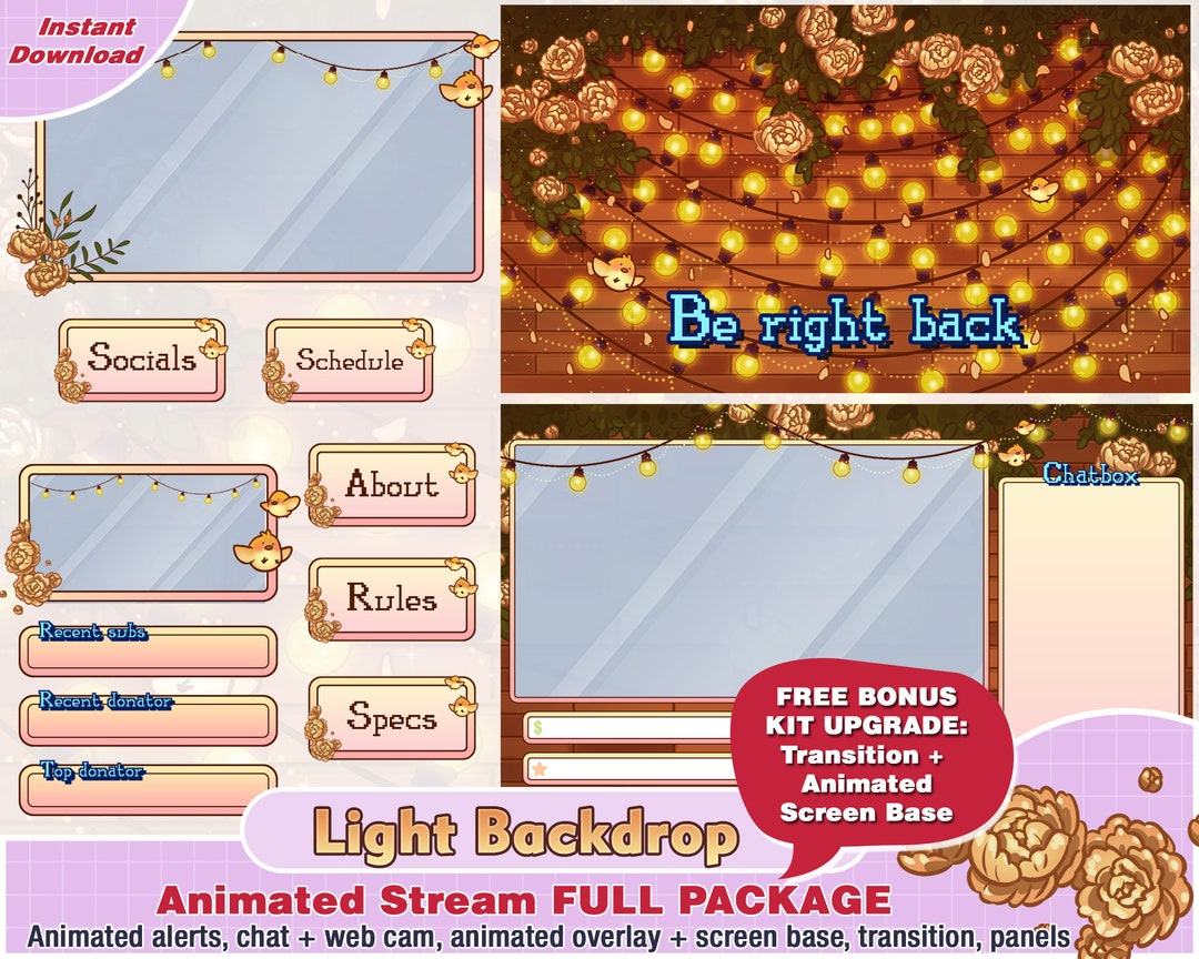 Animated Cute Kawaii Flower Backdrop Yellow Fairy Light Twitch Package ...