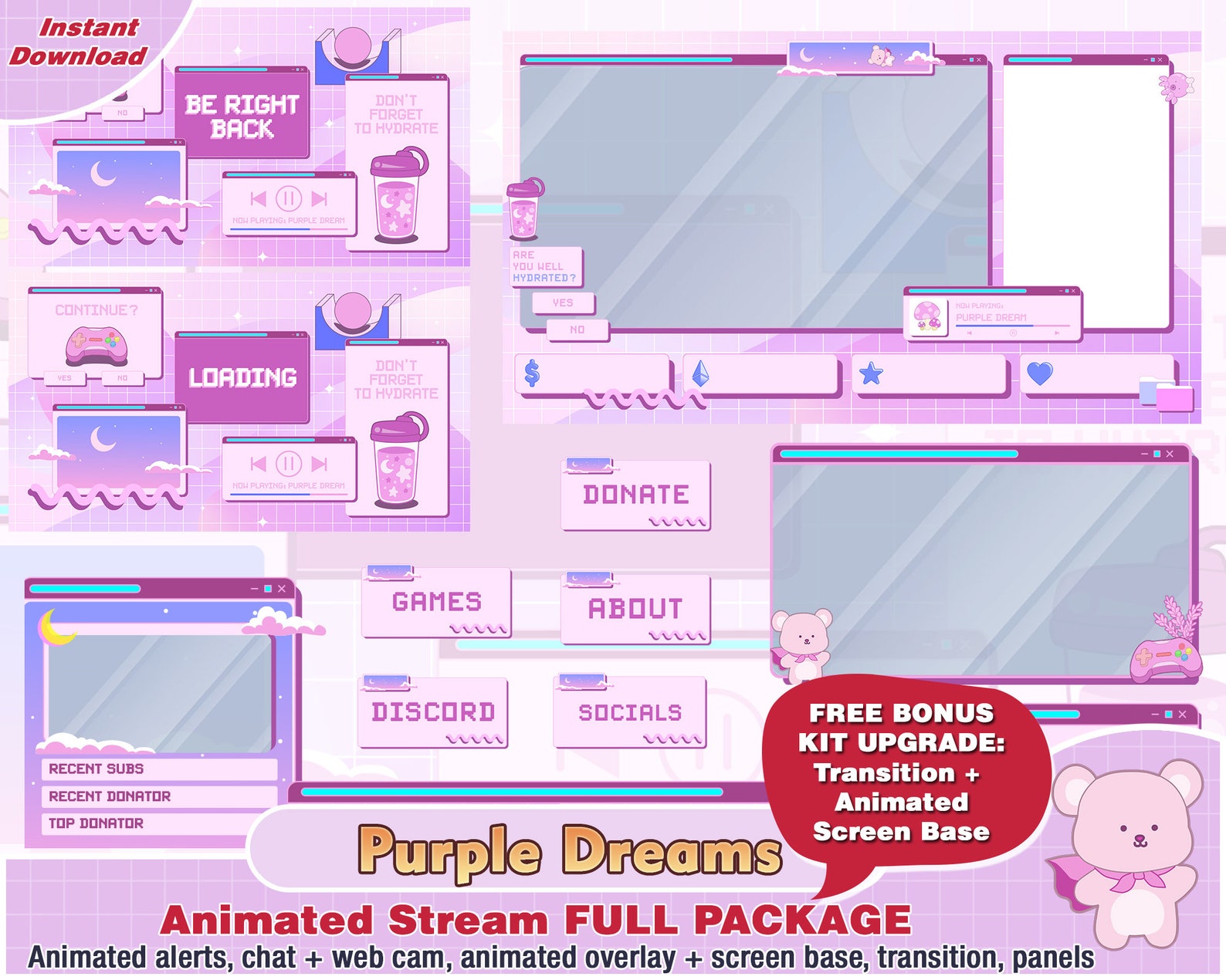 Animated Purple Dream Twitch Package Kawaii Twitch Overlay - Etsy